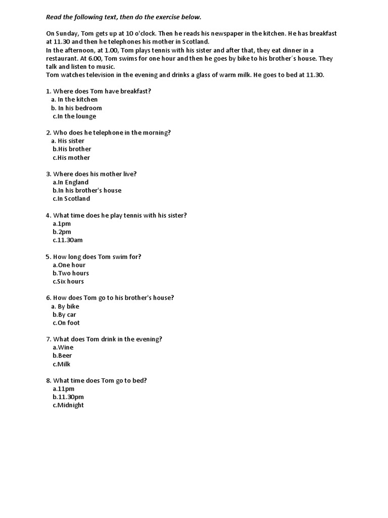 Read The Following Text, Then Do The Exercise Below | PDF