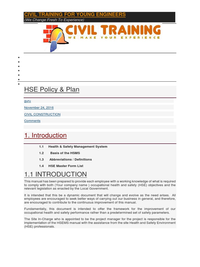 HSE documents | Occupational Safety And Health | Safety