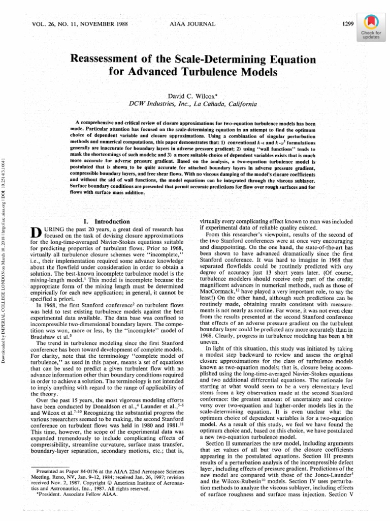 1988 Wilcox PDF | PDF | Turbulence | Boundary Layer