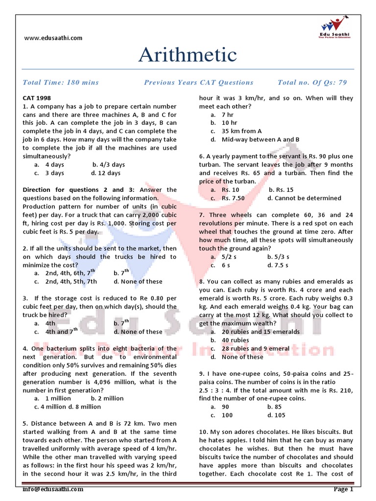 Arithmetic Questions | PDF | Euro | Speed