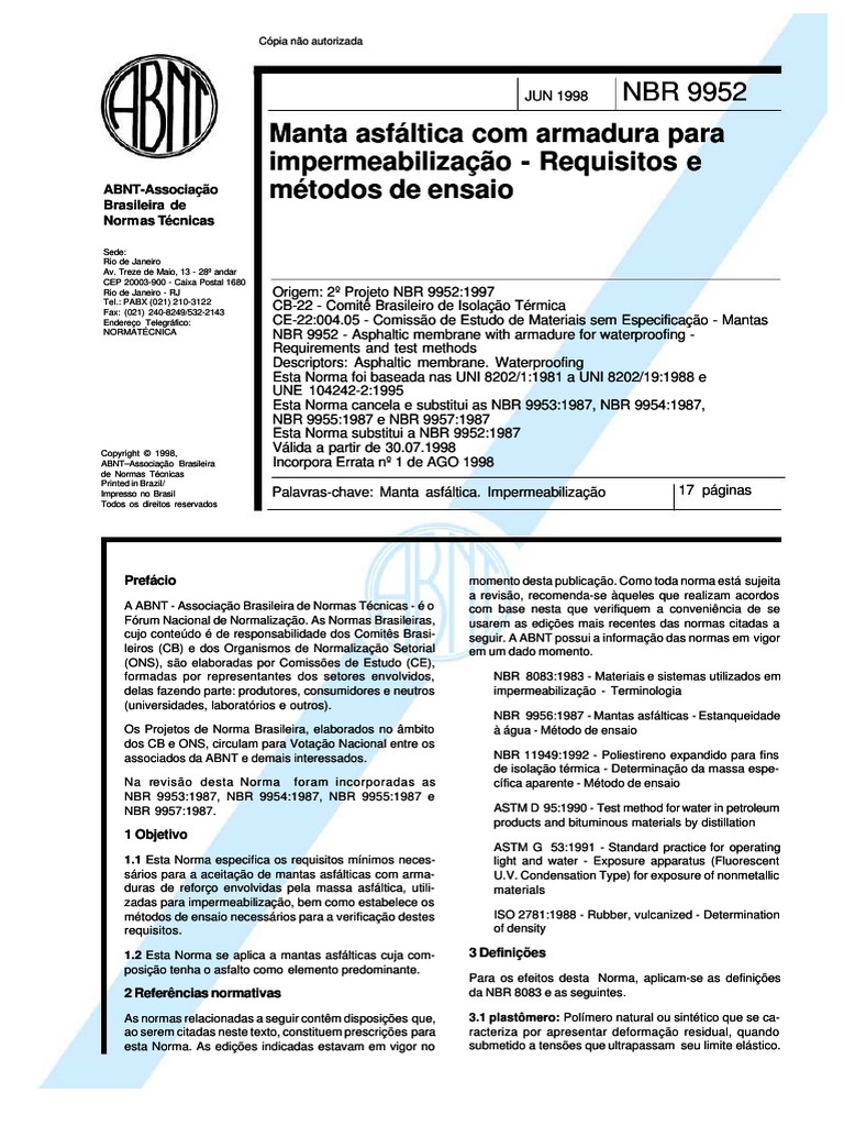 NBR 9952 | PDF | Polímeros | Massa
