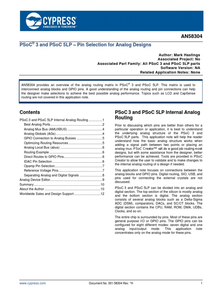 001-58304 AN58304 - PSoC R 3 and PSoC 5LP - Pin Selection For Analog Designs | PDF | Computer ...