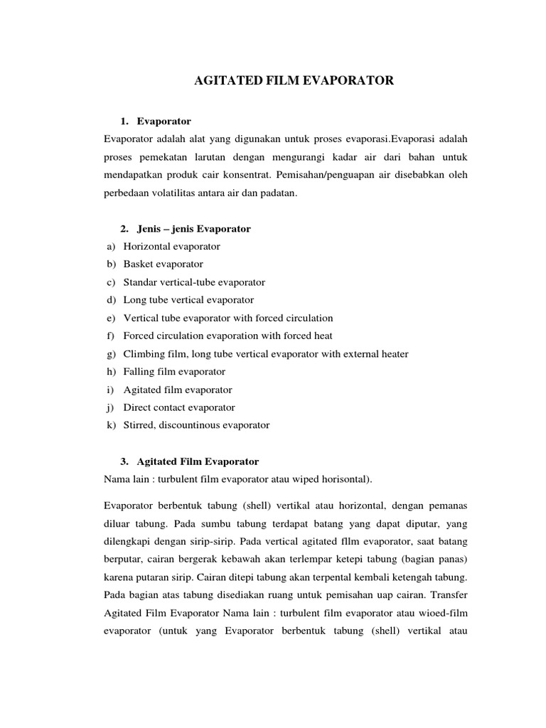 Agitated Film Evaporator: Efisiensi & Tantangan | PDF | Griya & Taman ...