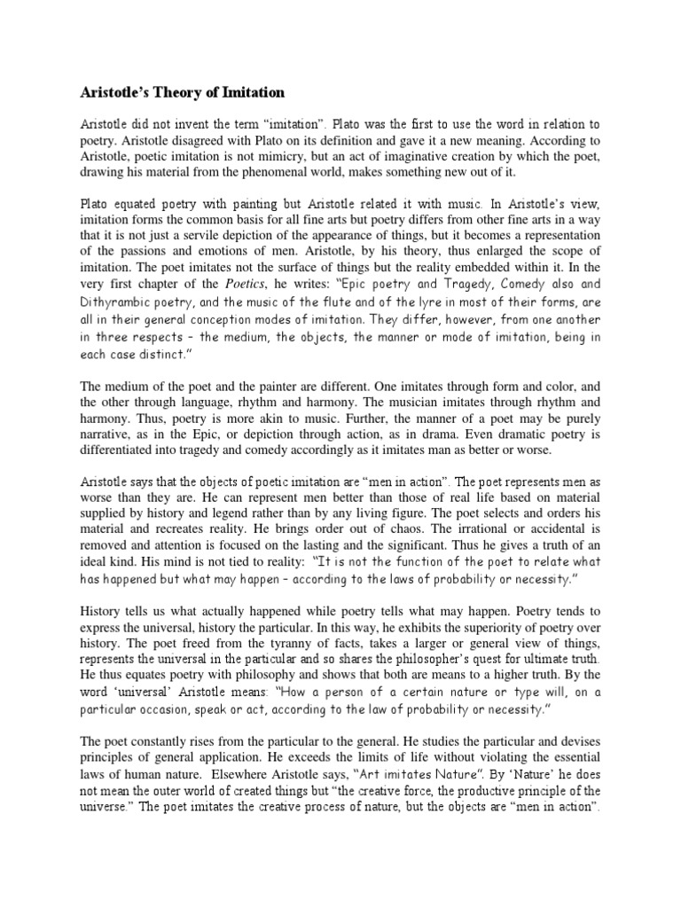 Theory of Imitation | PDF | Aristotle | Poetry
