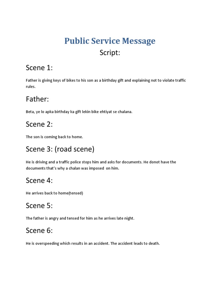 Public Service Message: Script: Scene 1 | PDF