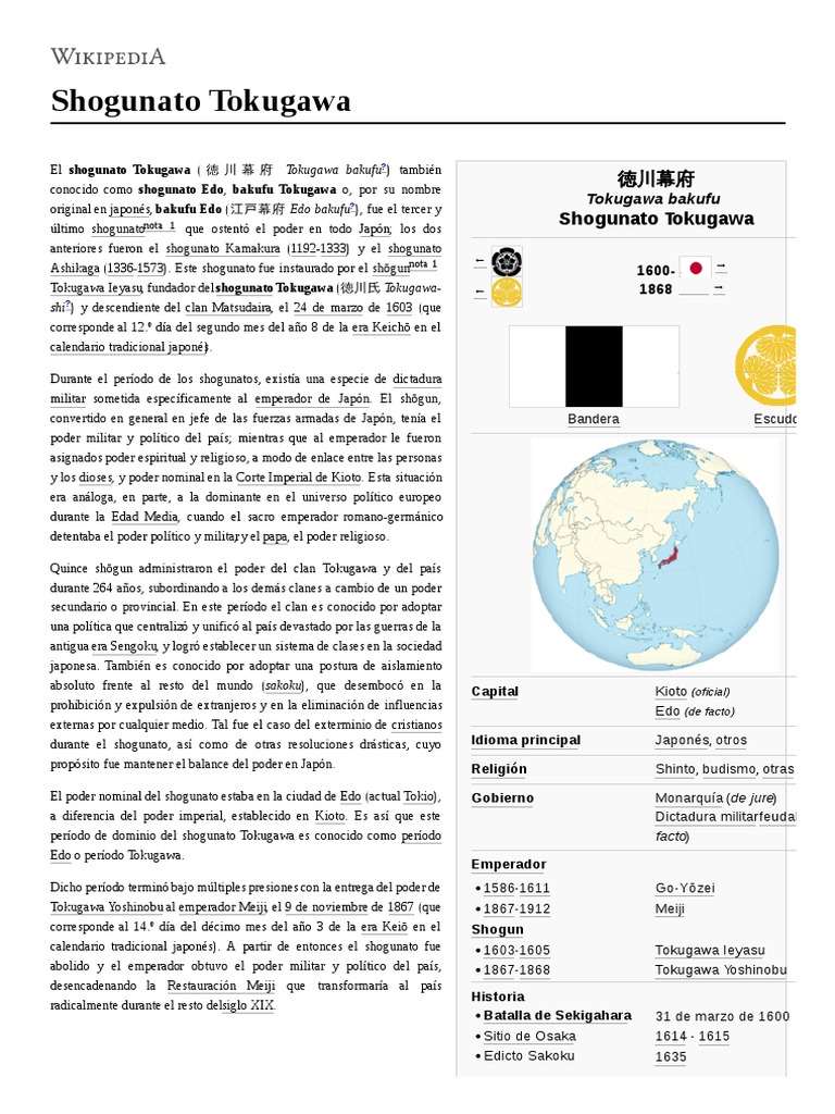 Shogunato Tokugawa | PDF | Guerreros japoneses | Japón feudal