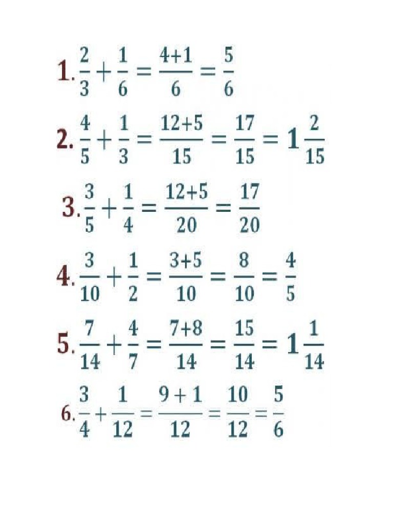 Suma de Quebrados Con Solucion | PDF