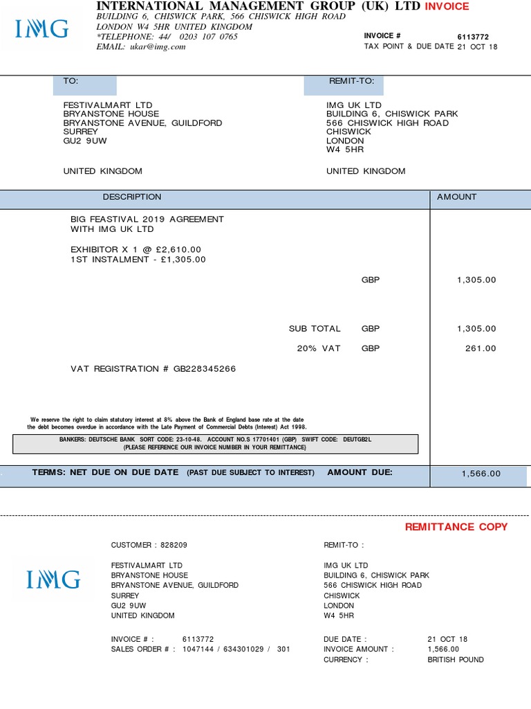 Feastival 2019 Invoice | PDF | Pound Sterling | Invoice