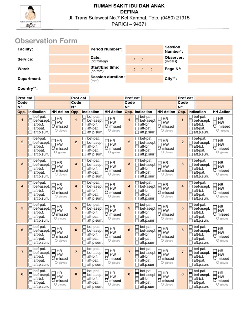 Hand Hygiene Observation Form | PDF