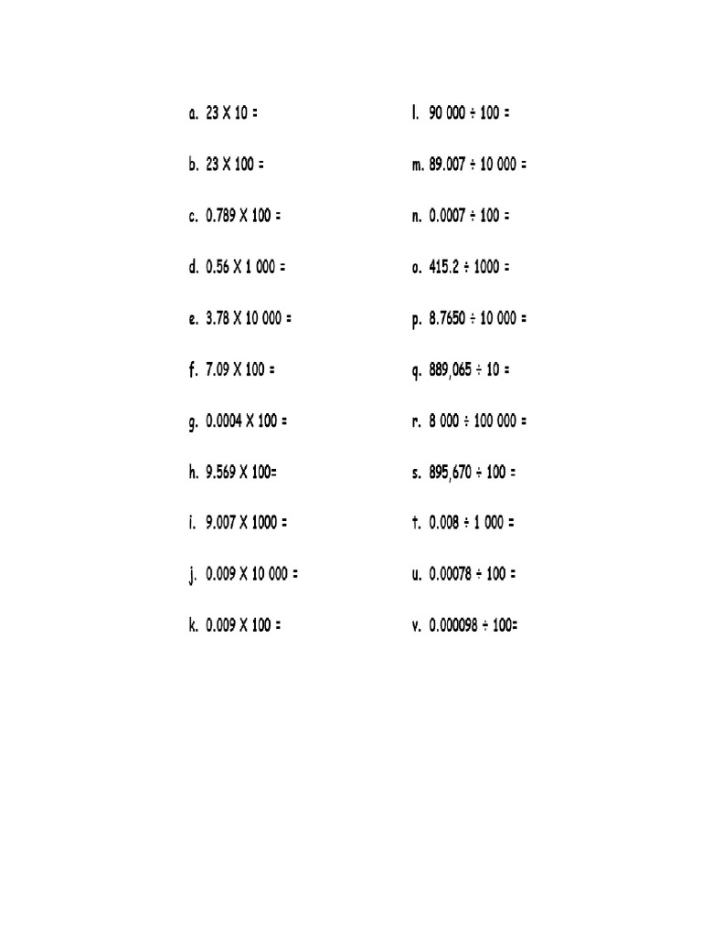 Multiplicacion y Division Por 10 100 y 1000 | PDF