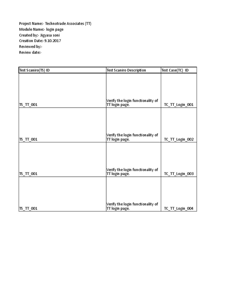 Sample Testing Case Template For Ut On Shopify Pdf User Computing