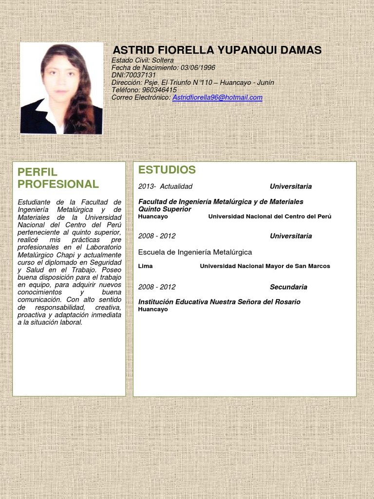 CV Astrid Yupanqui - No Documentado | PDF | Perú | Ingeniería