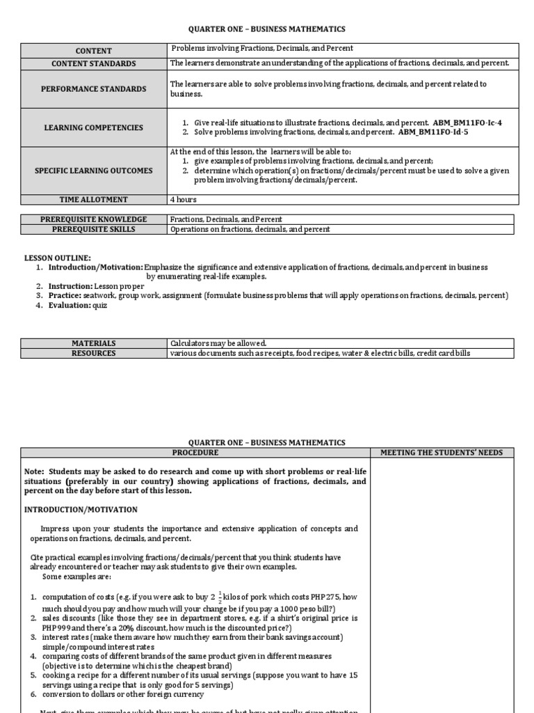 03 Teaching Guide - Business Math - Problems (ABM - BM11FO-Ic-4. Id-5 ...