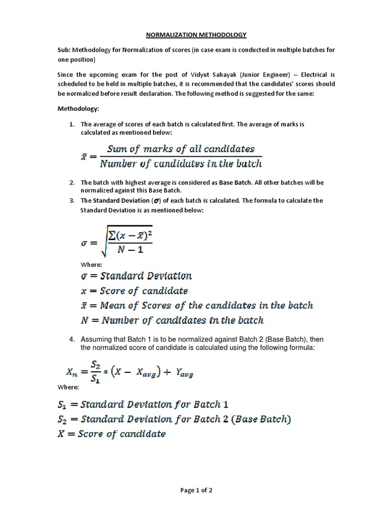 Normalization Methodology Sub: Methodology For Normalization of Scores ...