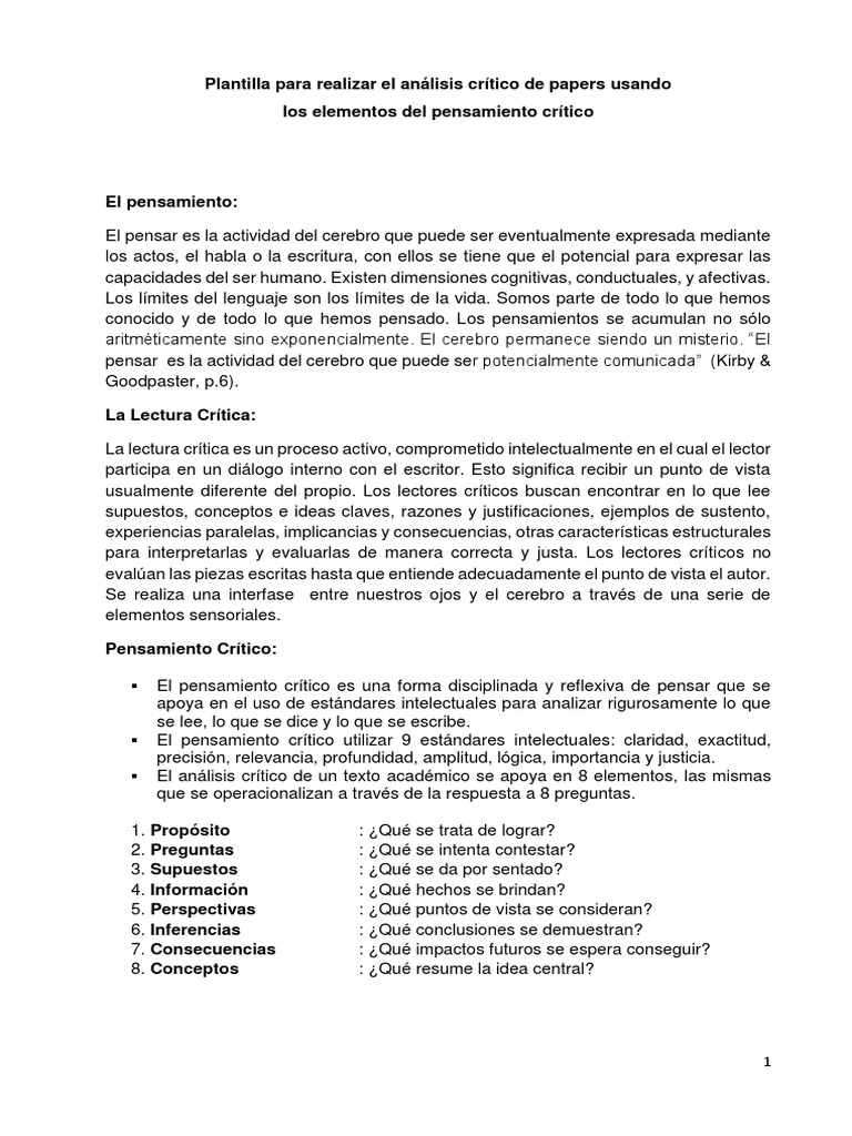 Análisis Crítico de Papers Formato | PDF | Pensamiento crítico ...