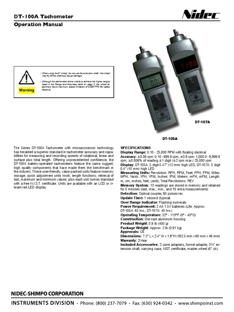 DT-100A Tachometer Operation Manual | PDF | Switch | Foot (Unit)