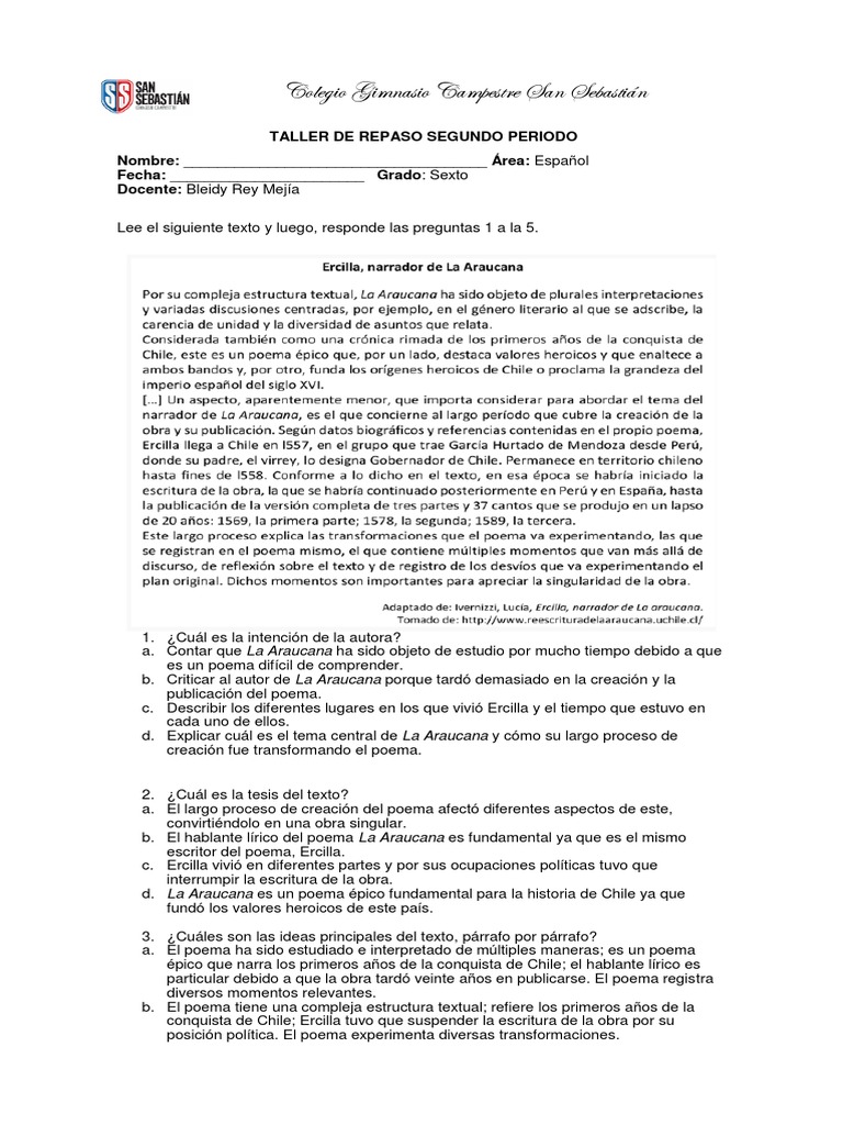 Taller de Repaso Acumulativo Sexto Español | PDF | Odiseo | Odisea