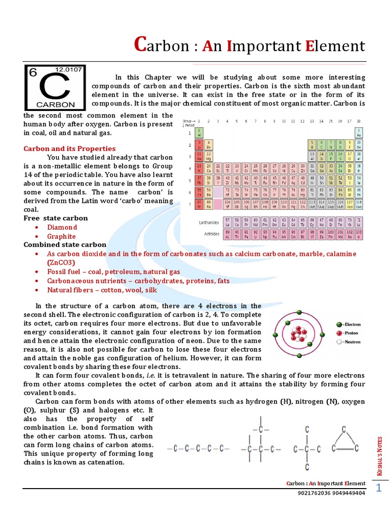 Carbon - An Important Element: Class 9th Science | PDF | Carbon | Fullerene