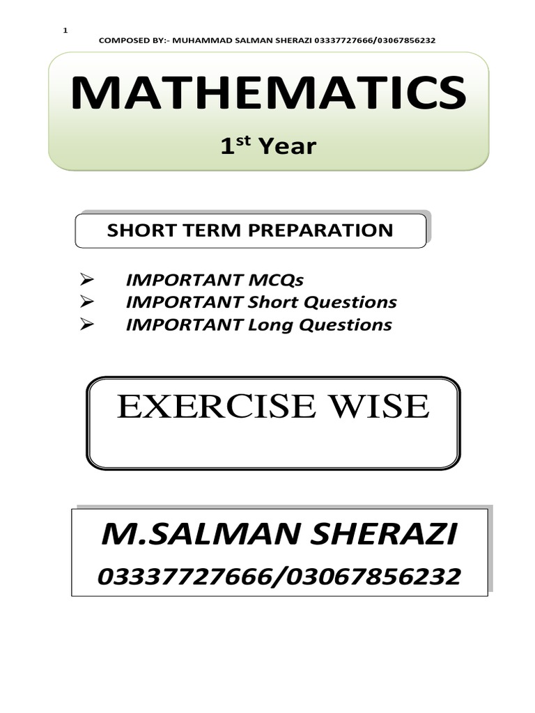 1st Year Mathematics (Important Questions) | PDF | Matrix (Mathematics ...