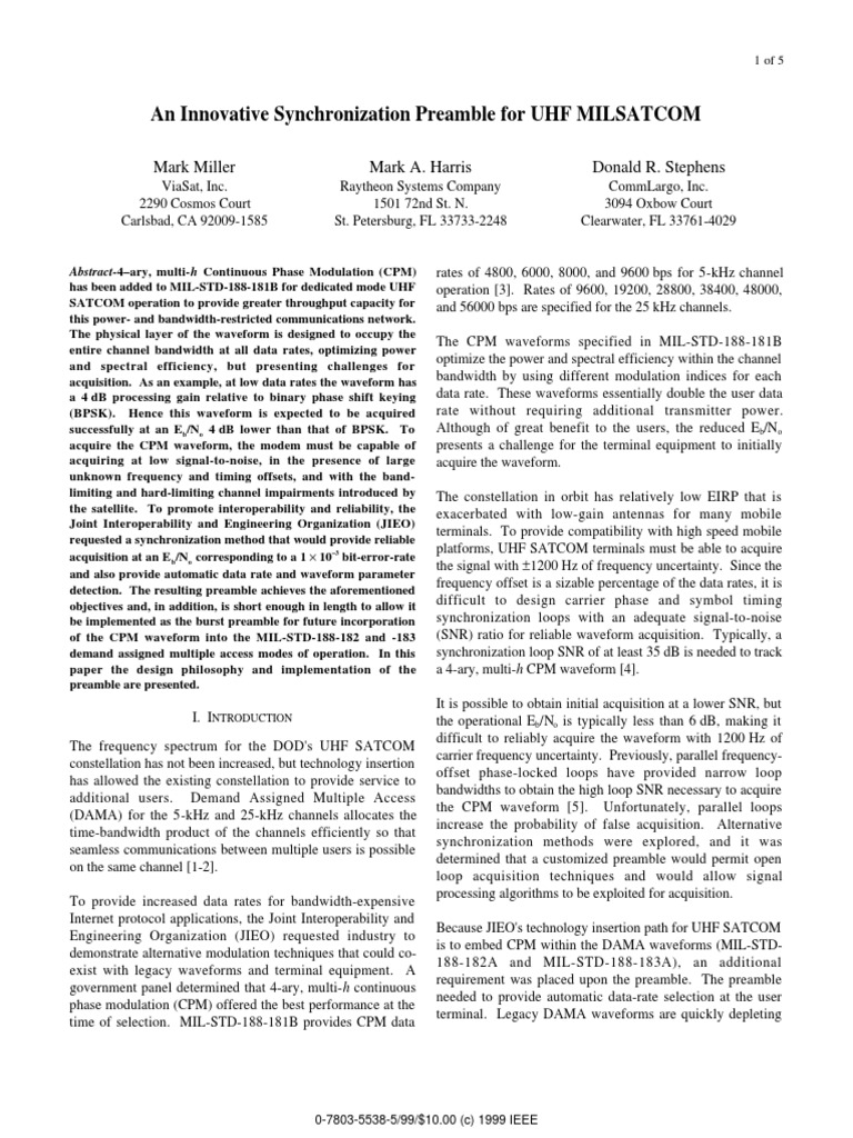 UHF MILSATCOM CPM Preamble Design | PDF | Modulation | Signal To Noise ...