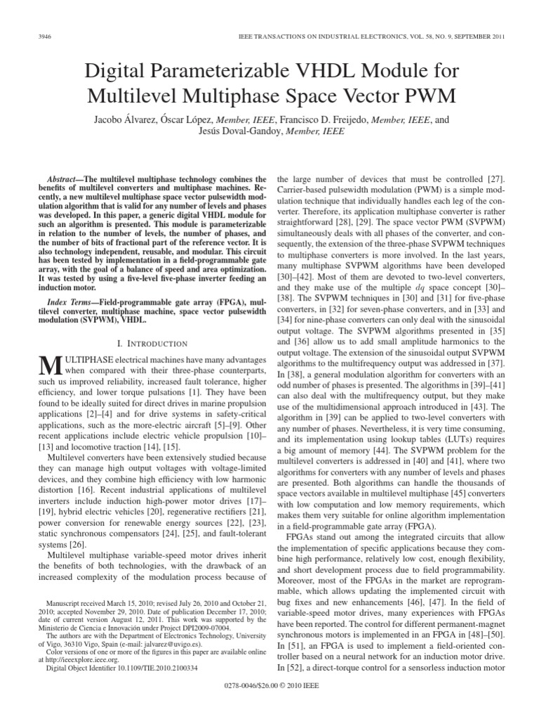 Digital Parameterizable VHDL Module For Multilevel Multiphase Space Vector PWM | PDF | Field ...