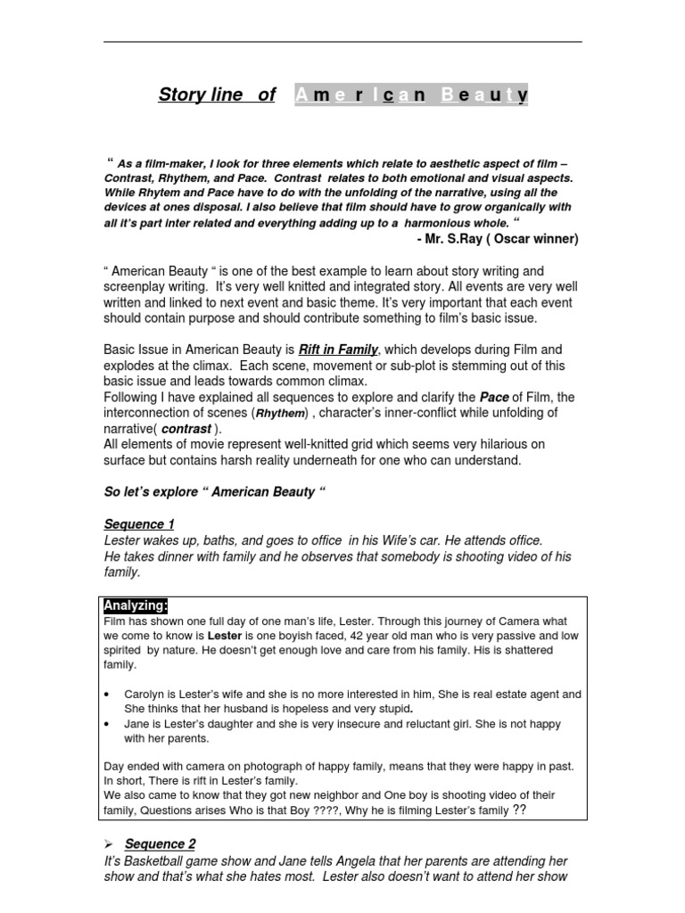 Screenplay Analysing American Beauty | PDF | Narrative | Narration