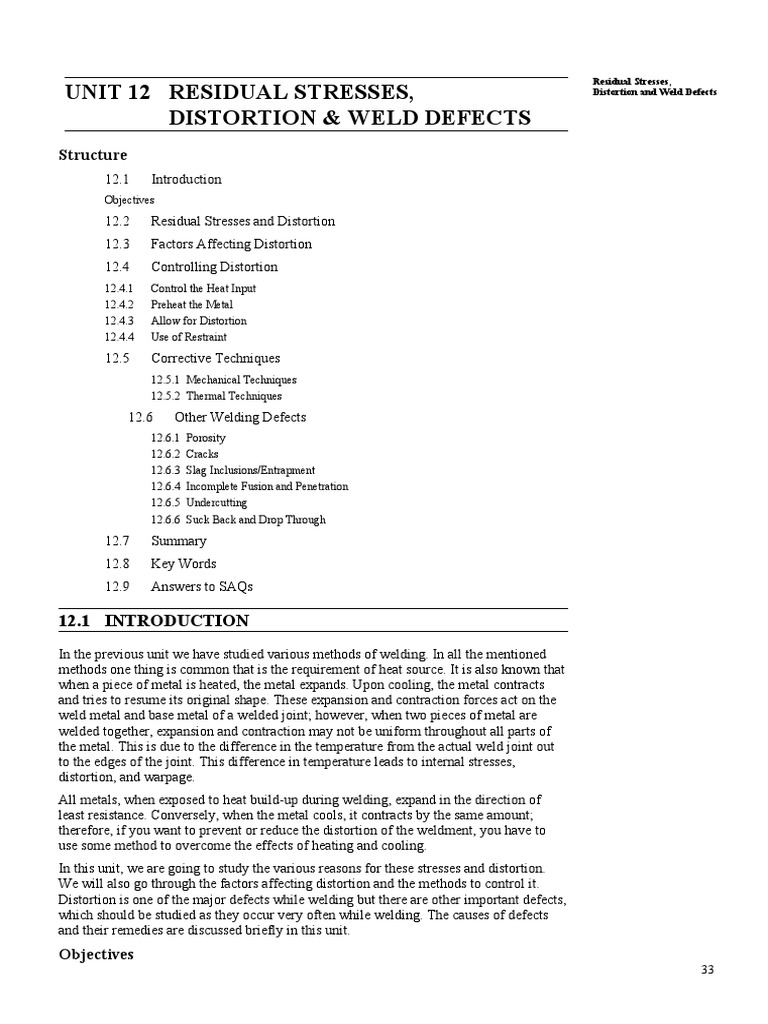 Unit 12 Residual Stresses, Distortion & Weld Defects: Structure | PDF ...
