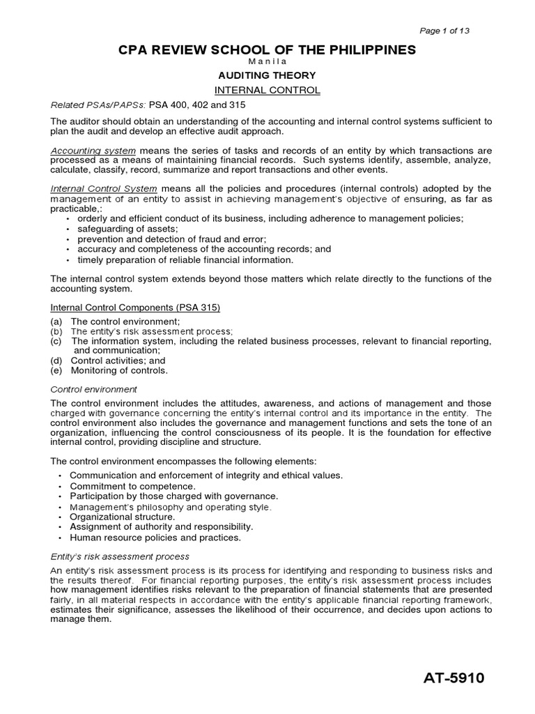 Internal Control Systems Overview | PDF | Internal Control | Audit