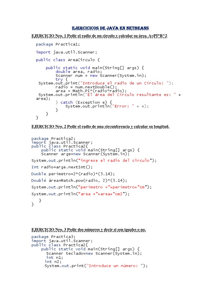 Ejercicicos de Java en Netbeans | PDF | Enseñanza de matemática ...