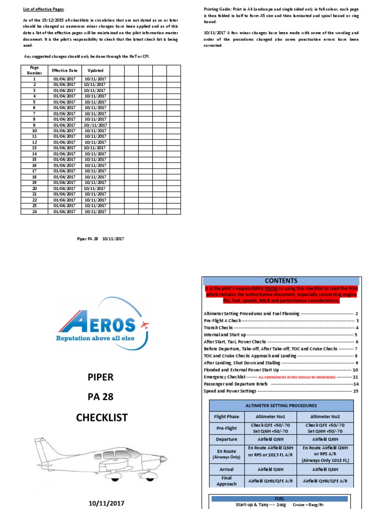 Piper Warrior PA 28 Checklist 1 | PDF | Carburetor | Switch