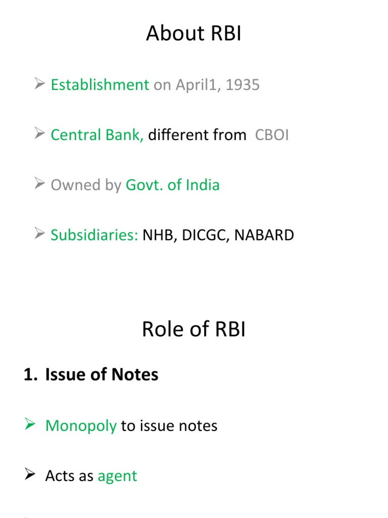 Overview of RBI Functions and Roles | PDF | Finance & Money Management