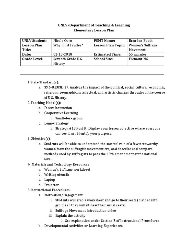 Womens Suffrage Lesson Plan 3 | PDF | Women's Suffrage | Abolitionism ...