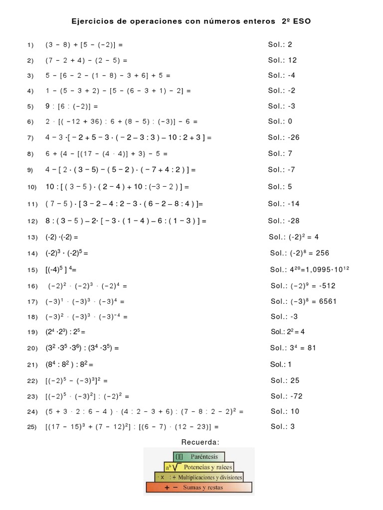 Ejercicios de Operaciones Con Numeros Enteros | PDF