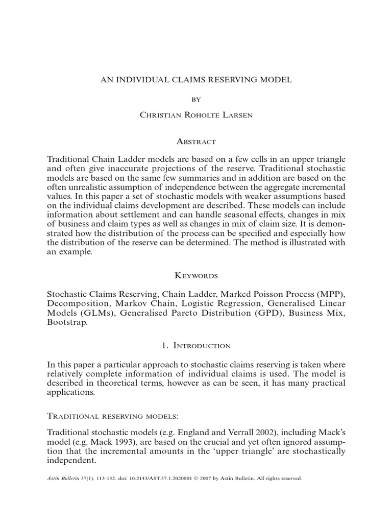 An Individual Claims Reserving Model | PDF | Stochastic Process ...