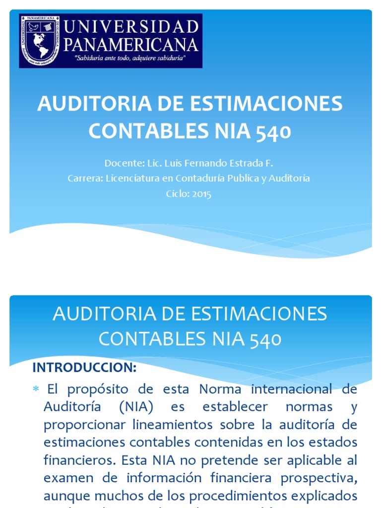 Auditoria de Estimaciones Contables NIA 540 | Auditoría | Contralor