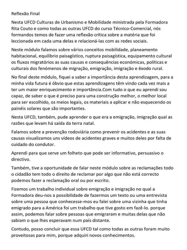 UFCD Reflexão Final | PDF