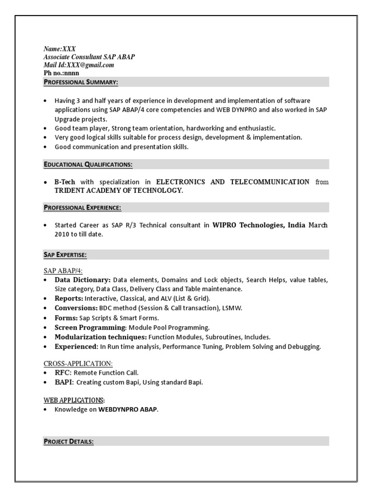 Sap Abap Resume Pdf Areas Of Computer Science Computer Programming 2056