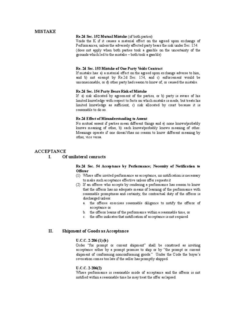 Contracts Restatement and UCC List | PDF | Offer And Acceptance ...