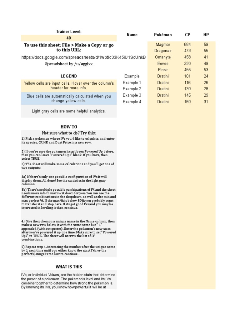 Copia de Pokémon Go IV Calculator | PDF | Pokémon | Spreadsheet
