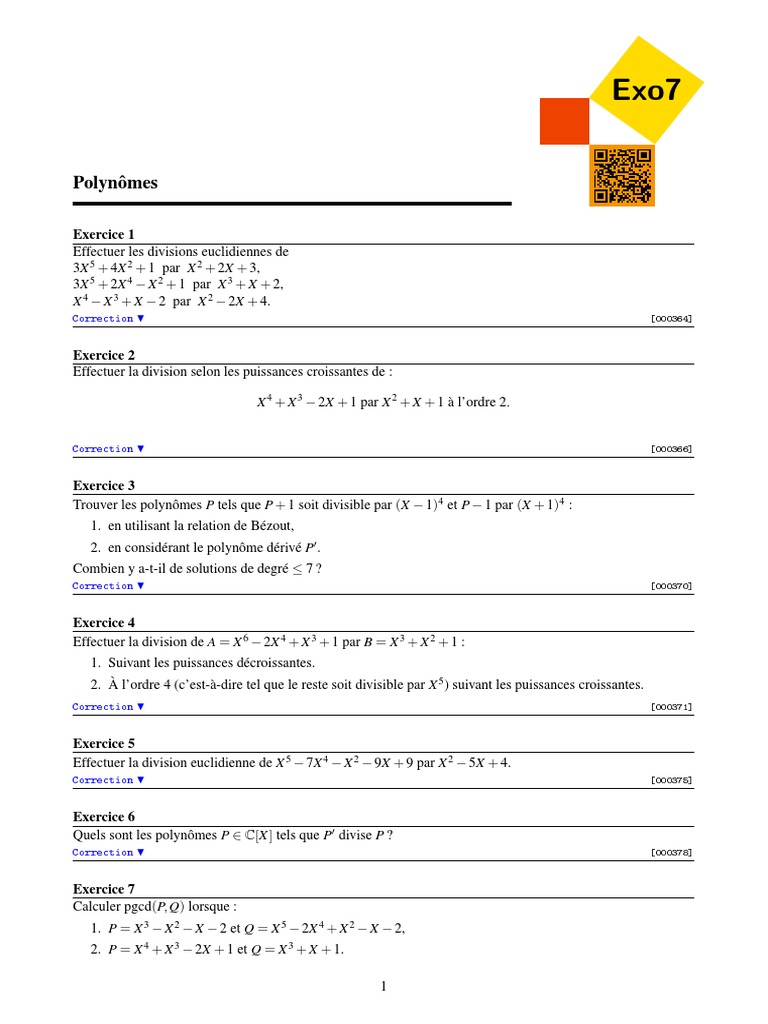 Polynome - Exo7 - Exercice Corrigé | Descargar gratis PDF | Polynôme | Algorithmes