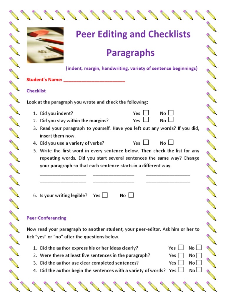 Peer Editing and Checklists Paragraphs | PDF | Paragraph | Editing