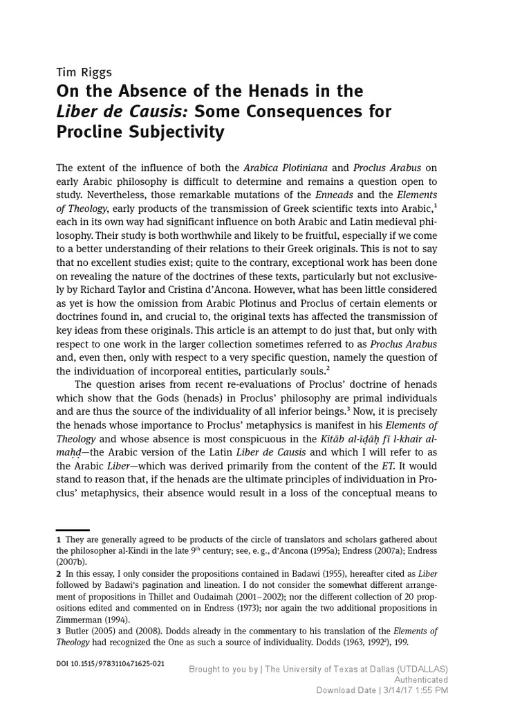Tim Riggs - On The Absence of The Henads in The Liber de Causis: Some ...