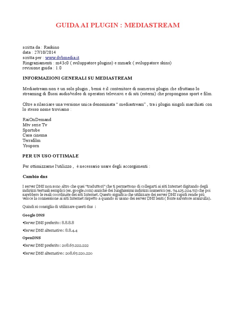Guida Ai Plugin - Mediastream - by Raskino | PDF
