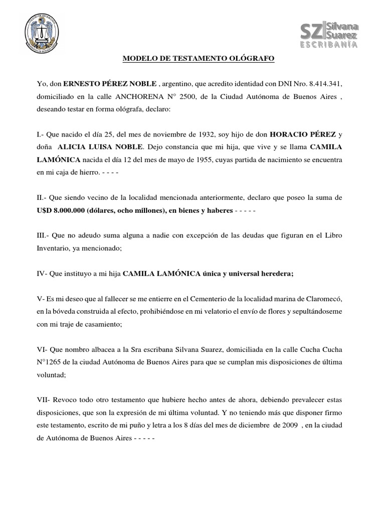 Modelo de Testamento Olografo | PDF