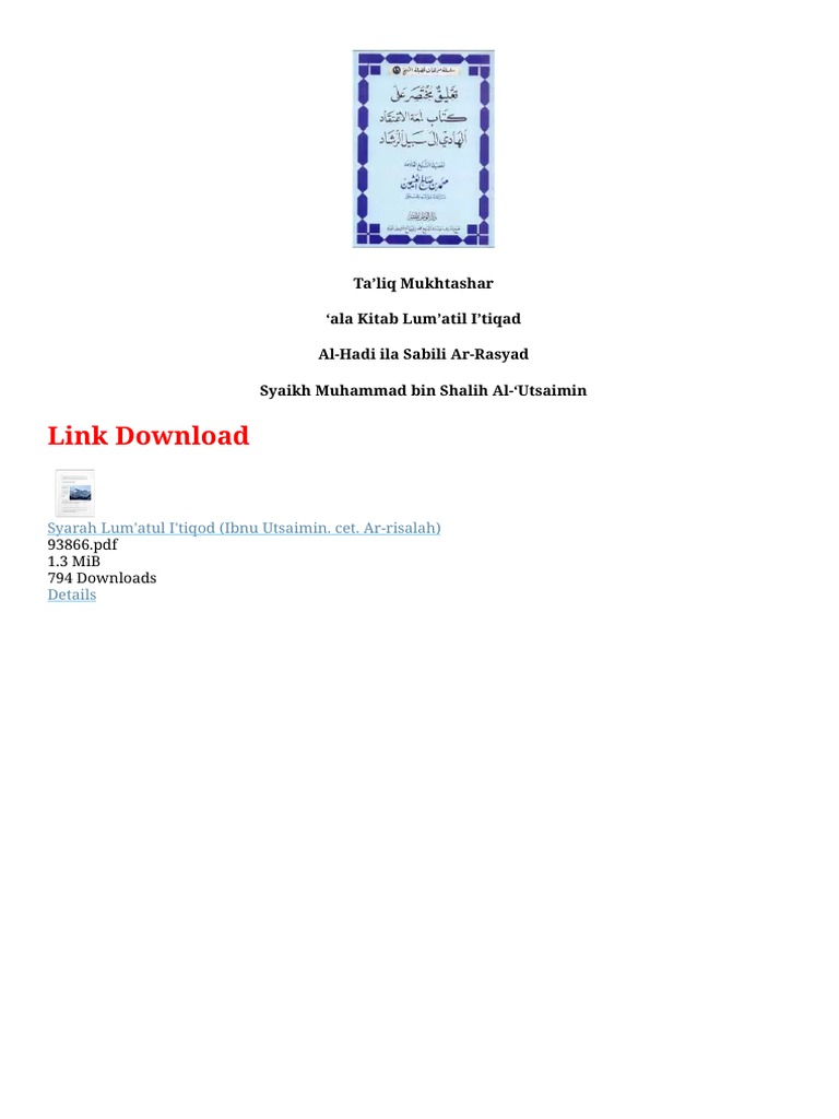 Kitab Gratis - Syarah Lum'Atul I'Tiqad, Syaikh Utsaimin - WARISAN SALAF ...