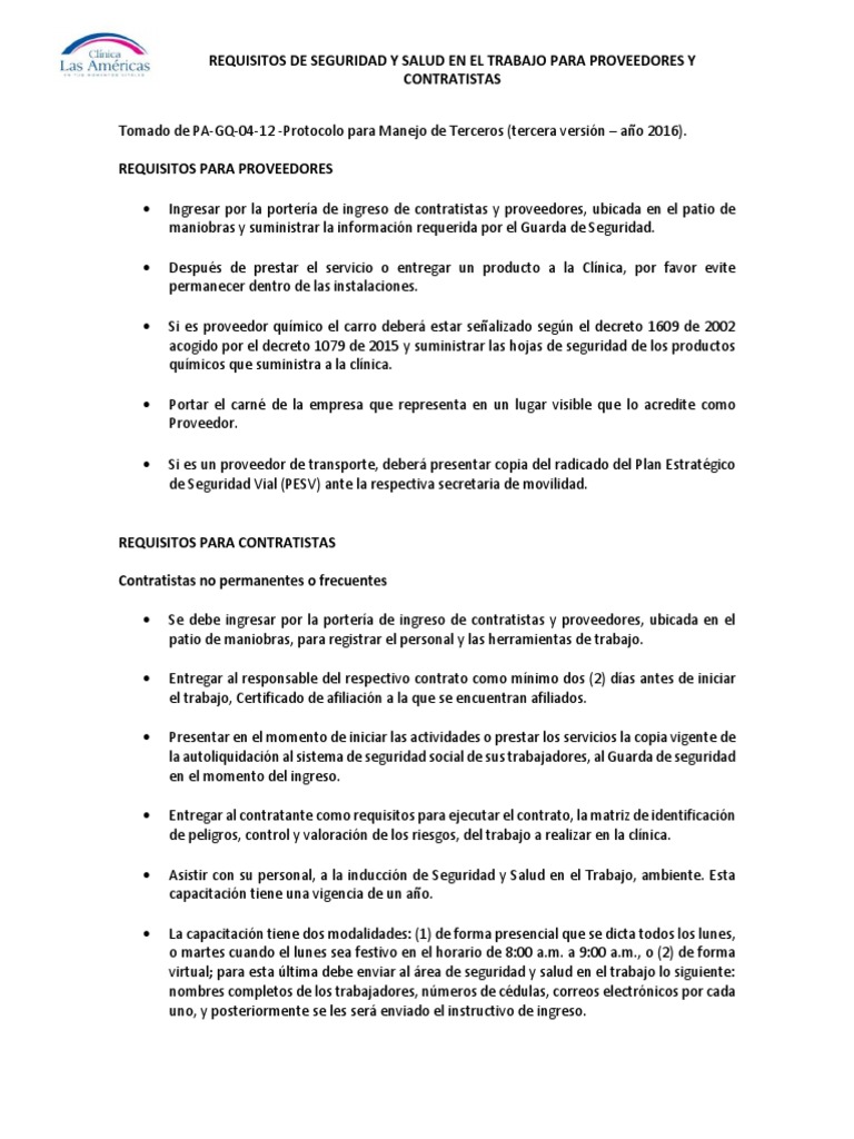 Guia de Requisitos SST para Proveedores y Contratistas | PDF | Póliza de seguros | Salud pública