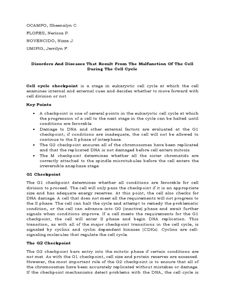 Disorders and Diseases That Result From The Malfunction of The Cell ...