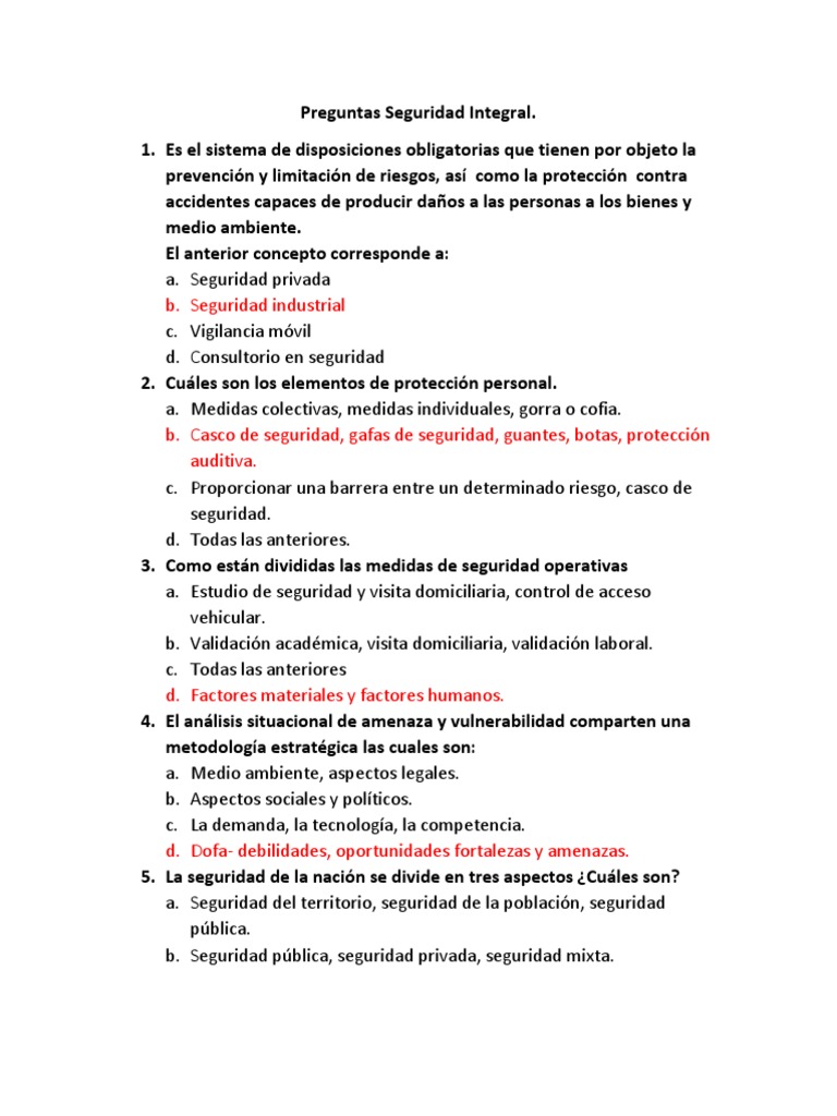 Preguntas Clave sobre Seguridad Integral | PDF | Seguridad humana ...