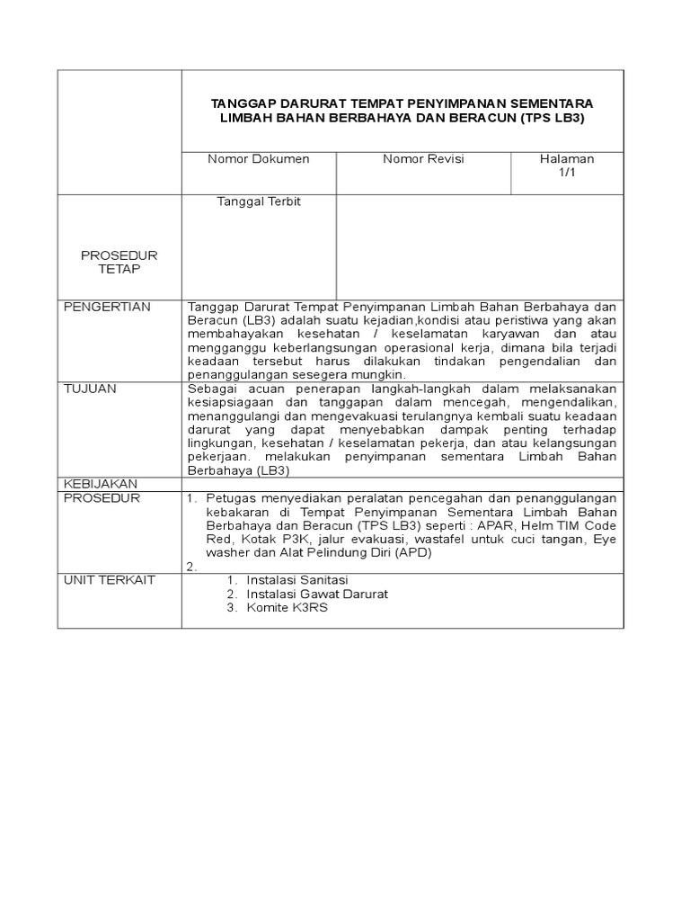 SOP Tanggap Darurat TPS Limbah B3 | PDF | Sains & Matematika