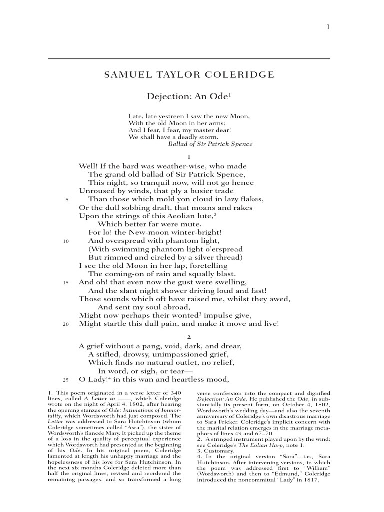 Samuel Taylor Coleridge Dejection: An Ode | PDF | Samuel Taylor ...